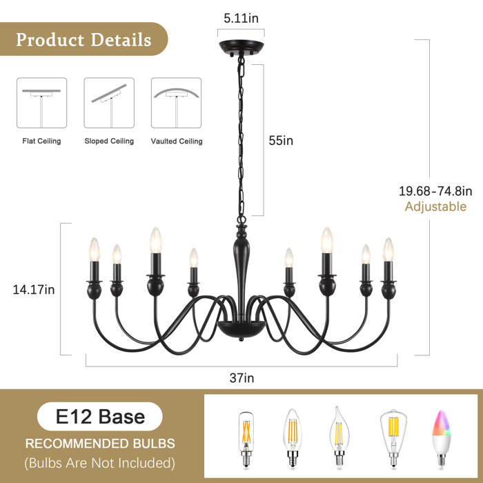 Red Barrel Studio® Damielle Classic / Traditional Chandelier Black 8-light Ceiling Fixture ...